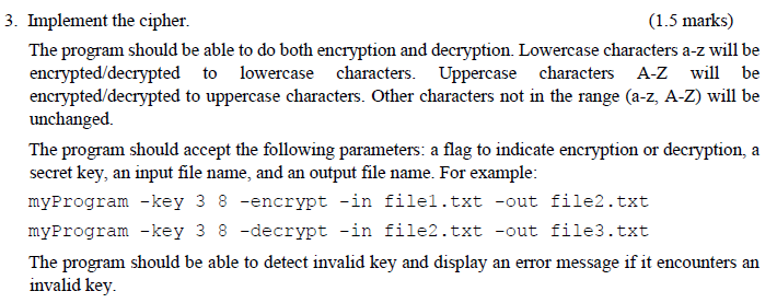 Solved 3. Implement the cipher. (1.5 marks) The program | Chegg.com
