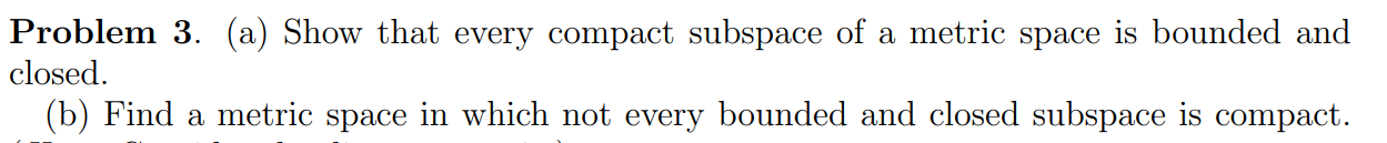 Solved Problem 3. (a) Show that every compact subspace of a | Chegg.com