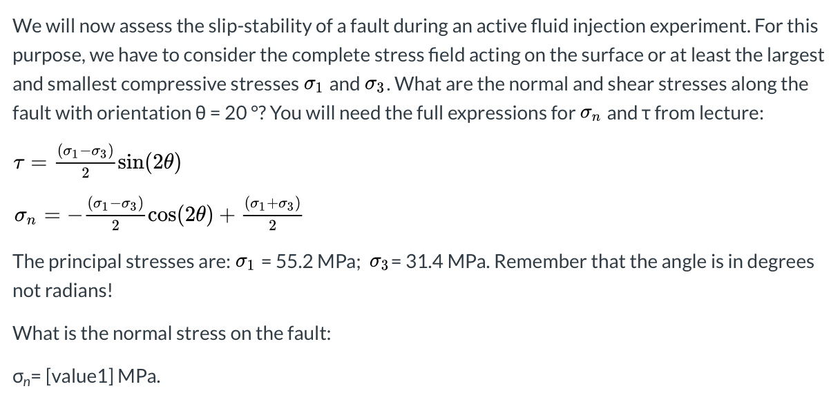 Solved We will now assess the slip-stability of a fault | Chegg.com