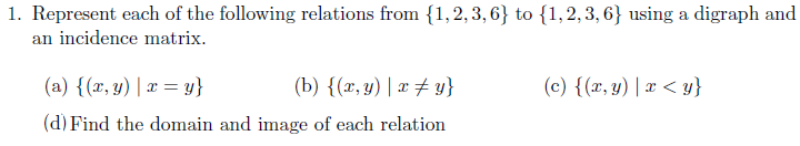 Solved 1. Represent each of the following relations from | Chegg.com