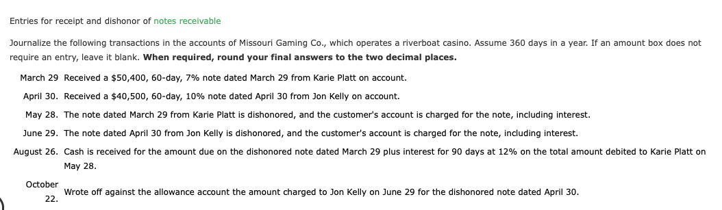Solved Entries for receipt and dishonor of notes receivable | Chegg.com