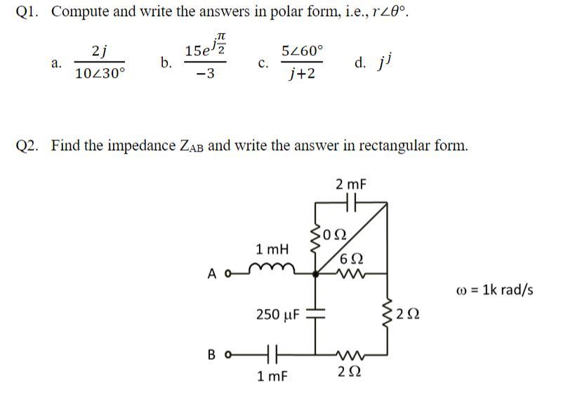 Solved Q1. Compute and write the answers in polar form, | Chegg.com