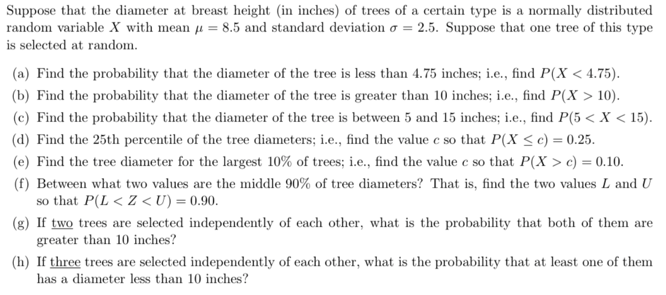 Solved Suppose that the diameter at breast height (in | Chegg.com