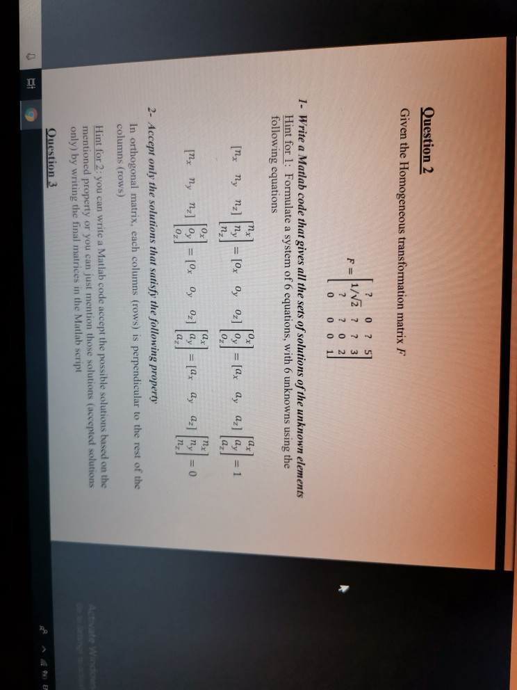 Question 2 Given the Homogeneous transformation | Chegg.com