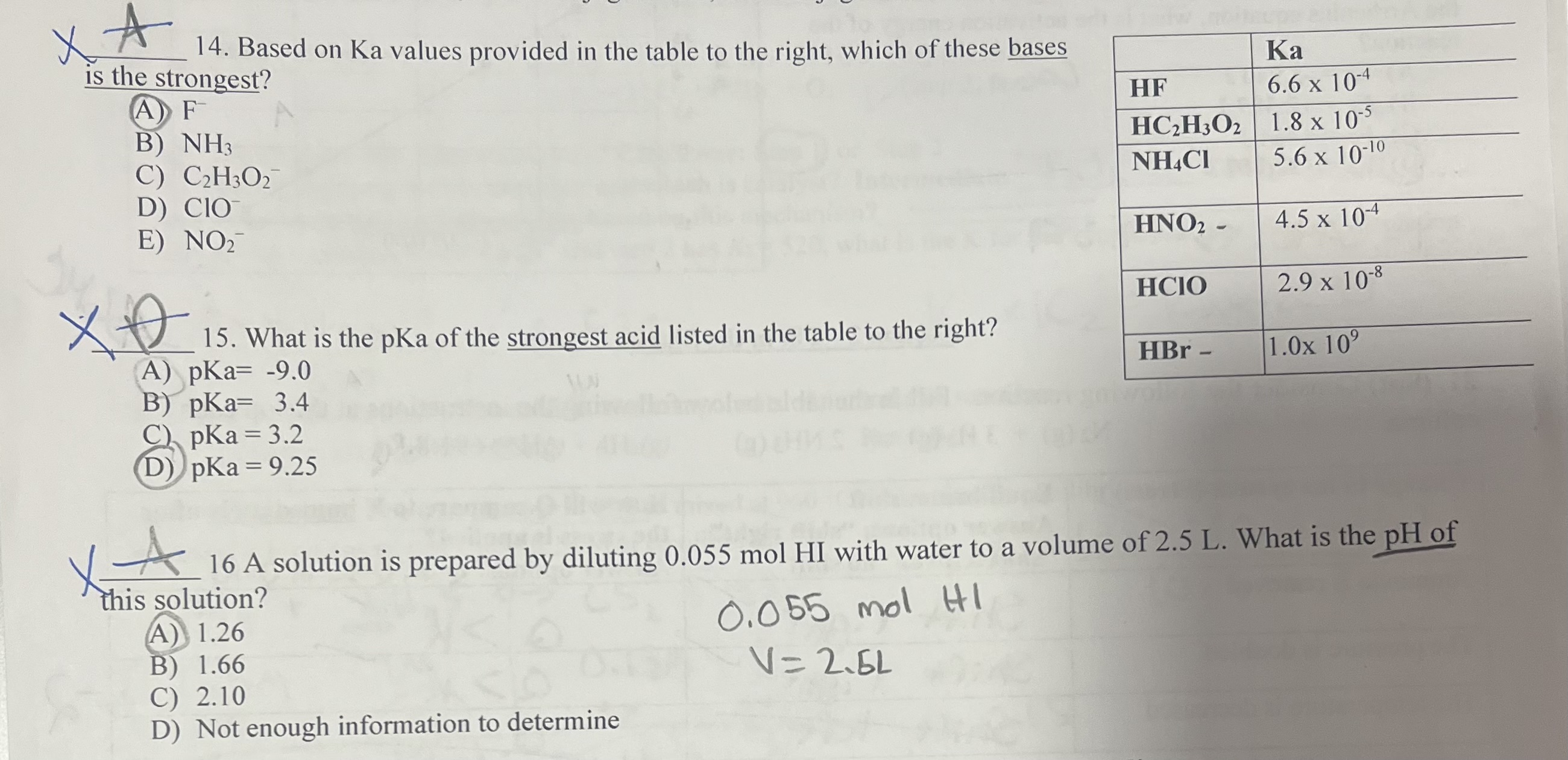 Solved 14. Based on Ka values provided in the table to the | Chegg.com