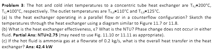 Solved Problem 3: The hot and cold inlet temperatures to a | Chegg.com