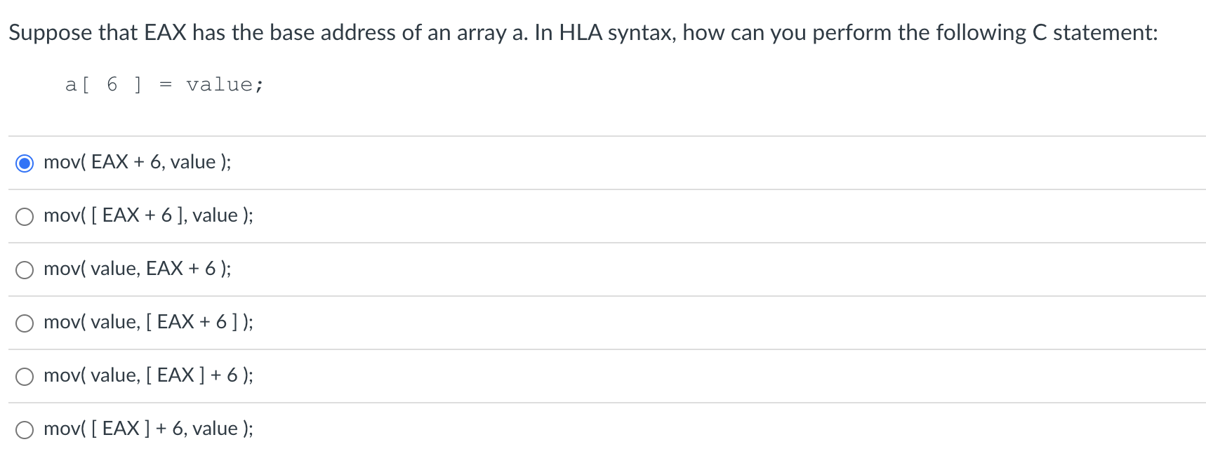 Solved Suppose that EAX has the base address of an array a. | Chegg.com