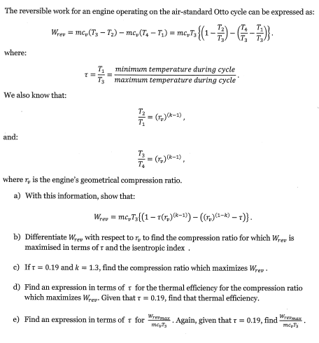 Solved The reversible work for an engine operating on the | Chegg.com