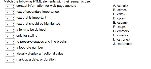 Solved Match the following HTML elements with their semantic | Chegg.com