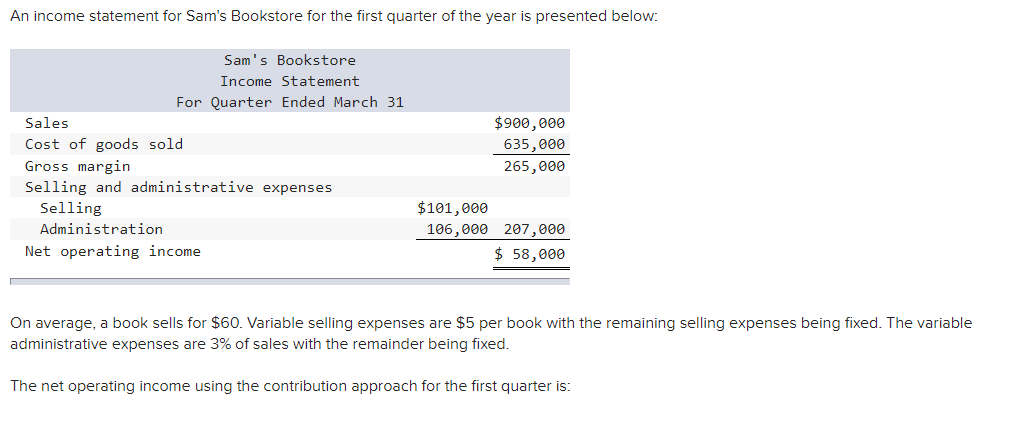 Solved An income statement for Sam's Bookstore for the first | Chegg.com