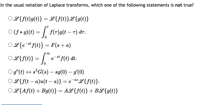 Solved In the usual notation of Laplace transforms, which | Chegg.com