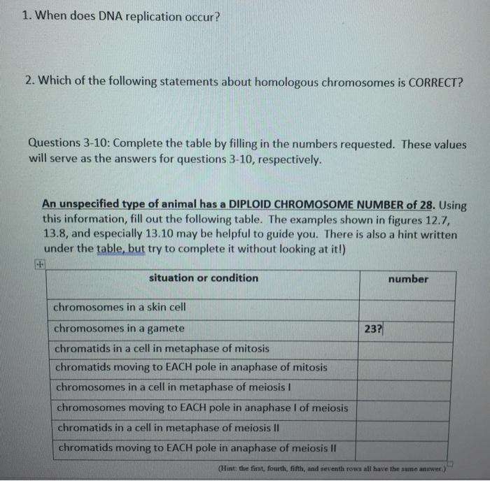 Solved 1. When does DNA replication occur? 2. Which of the | Chegg.com