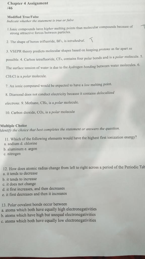 Solved Chapter 4 Assignment 746 Modified True/False Indicate | Chegg.com