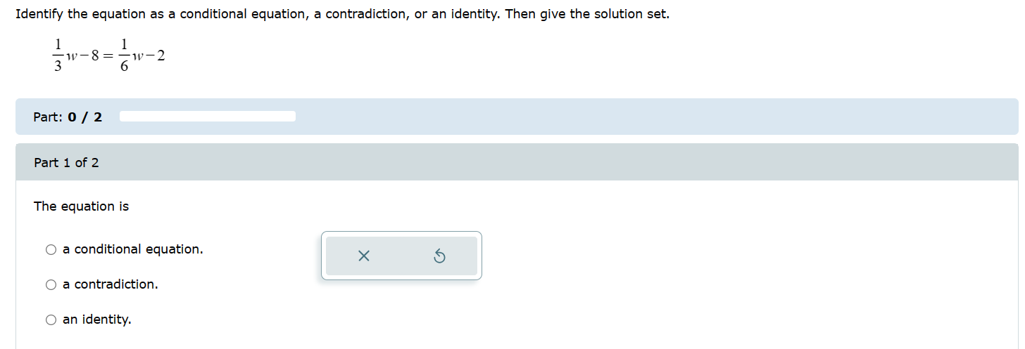 Solved Identify the equation as a conditional equation, a | Chegg.com