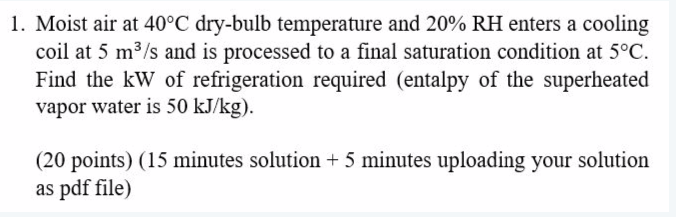 Solved 1. Moist air at 40∘C dry-bulb temperature and 20%RH | Chegg.com