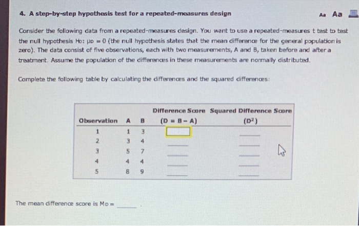 Solved 4. A step-by-step hypothesis test for a | Chegg.com