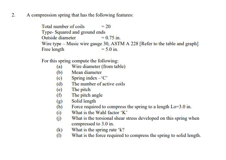 Solved 2. A compression spring that has the following | Chegg.com