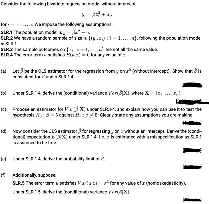 Solved Consider the following bivariate regression model | Chegg.com