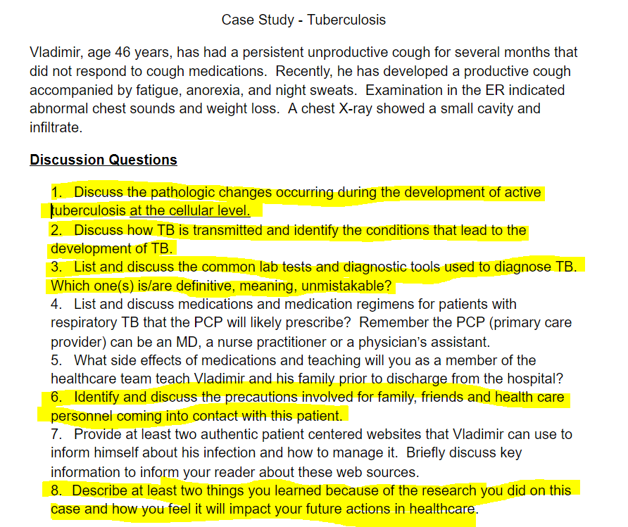 Solved Case Study - Tuberculosis Vladimir, age 46 years, has | Chegg.com