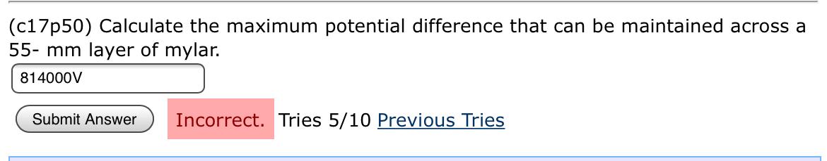 Solved (c17p50) Calculate the maximum potential difference | Chegg.com
