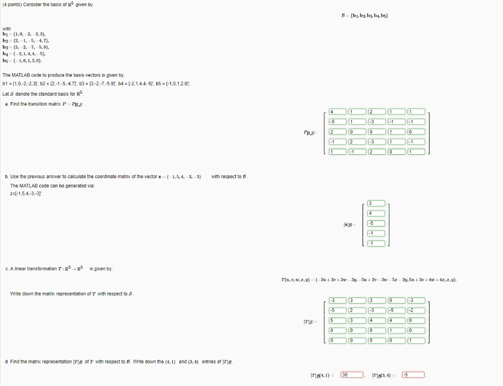 Solved (4 points) Consider the basis of R5 given by with b2 | Chegg.com
