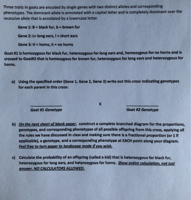 Solved Three traits in goats are encoded by single genes | Chegg.com