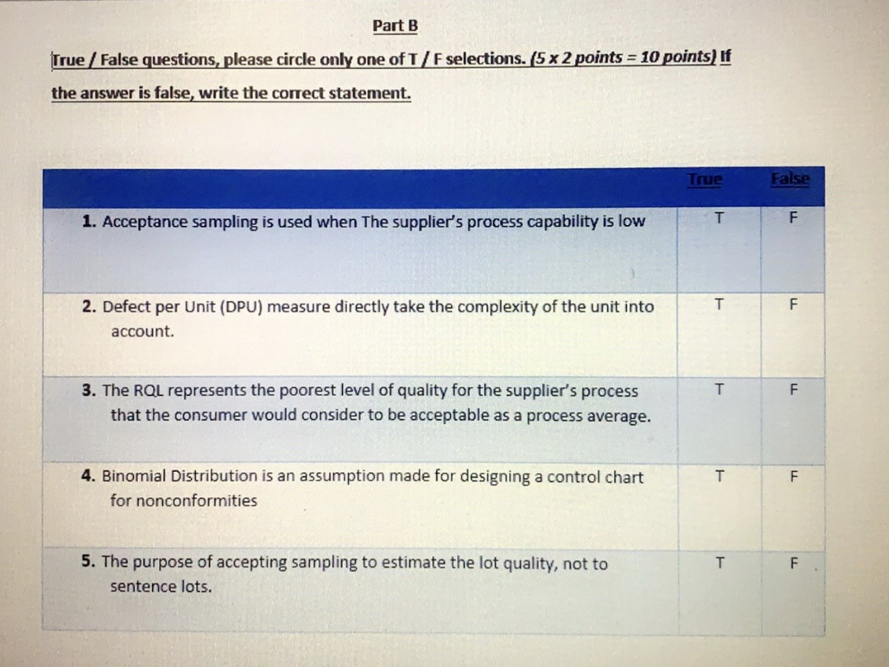 Solved Part B True / False questions, please circle only one | Chegg.com