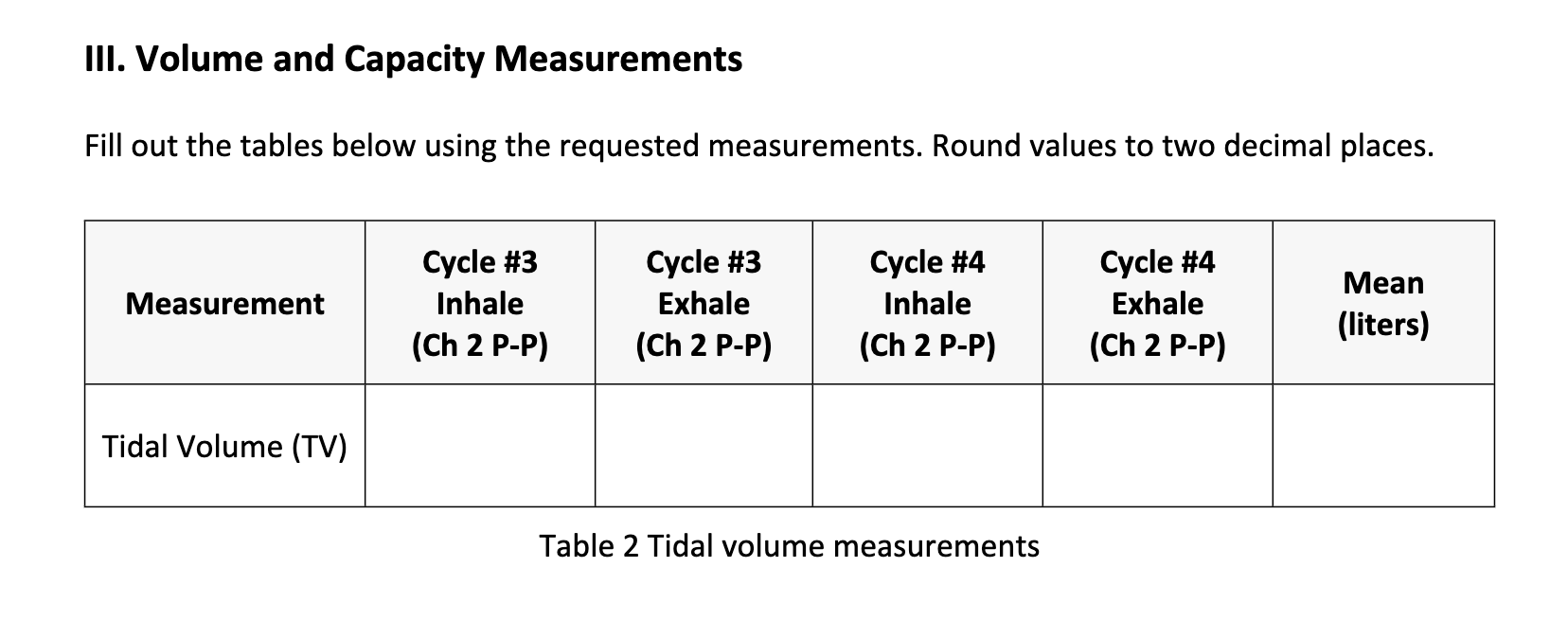 III. Volume and Capacity Measurements Fill out the | Chegg.com