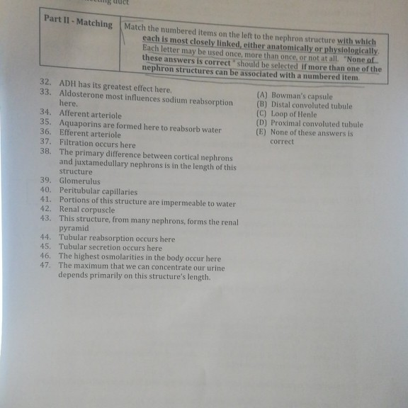 Solved Part Il - Matching Match the numbered items on the | Chegg.com