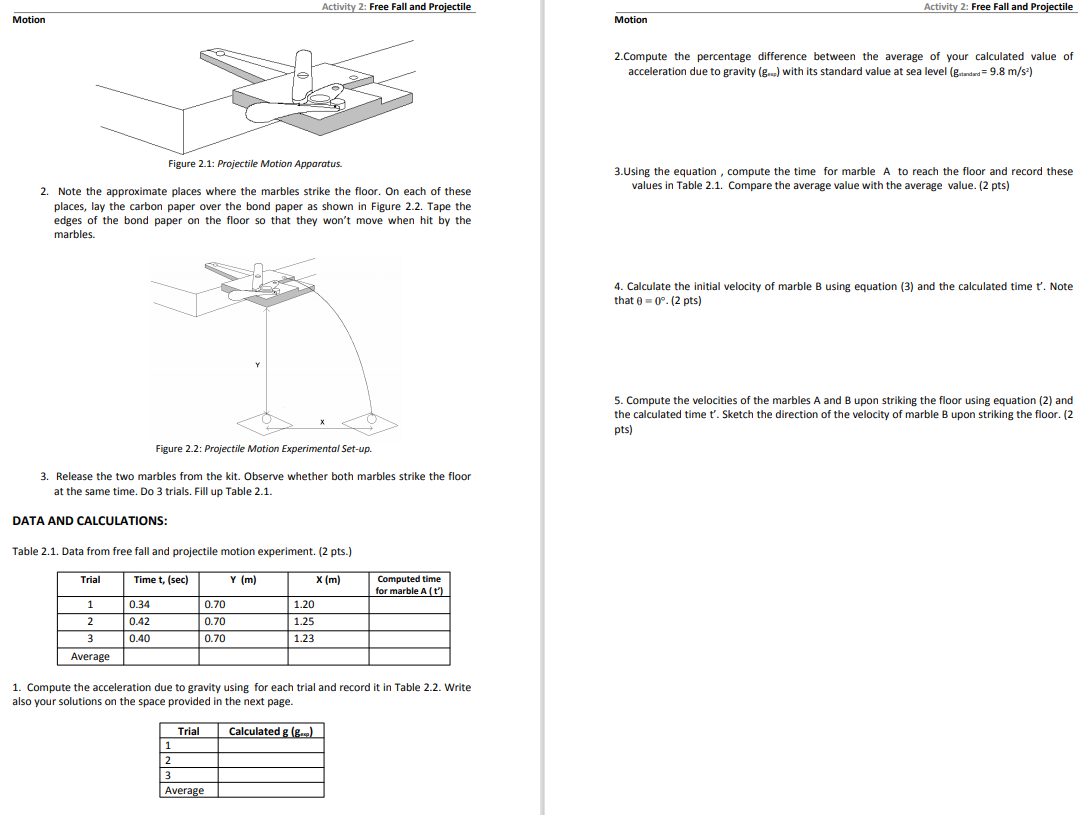 Solved Activity 2: Free Fall and Projectile Activity 2: Free | Chegg.com