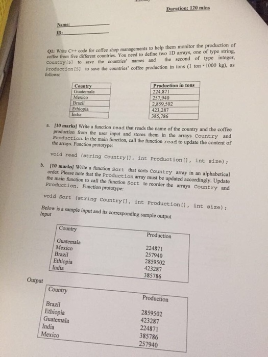 Solved ID: Oi: Write C++code for coffee shop managements to | Chegg.com