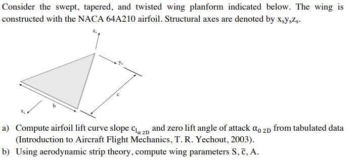 Consider the swept, tapered, and twisted wing | Chegg.com