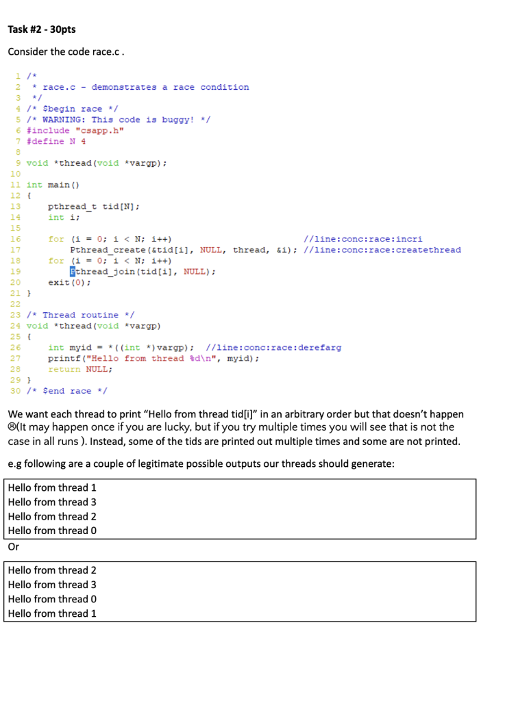 Solved Task #2 - 30pts Consider the code race.c. * race.c - | Chegg.com