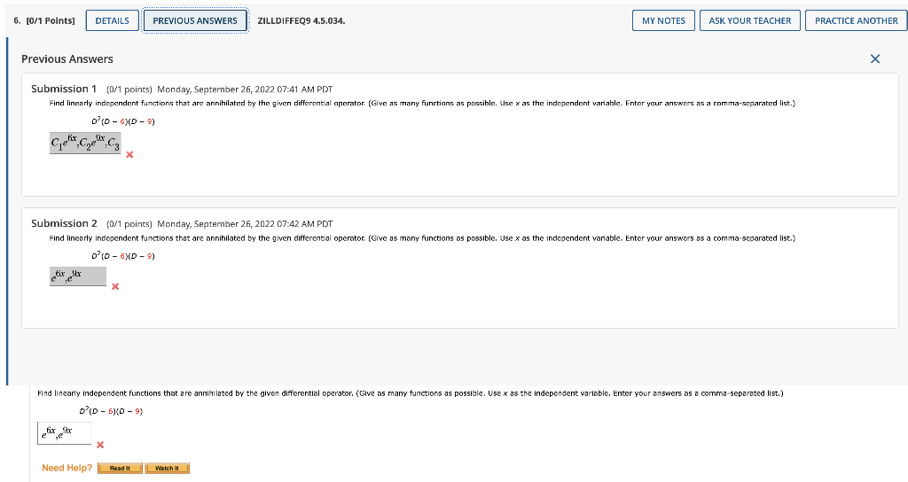 Solved ZILLDIFFEQ9 4.5.034. evious Answers Submission 1 (0/1 | Chegg.com Solved ZILLDIFFEQ9 4.5.034. evious Answers Submission 1 (0/1 | Chegg.com