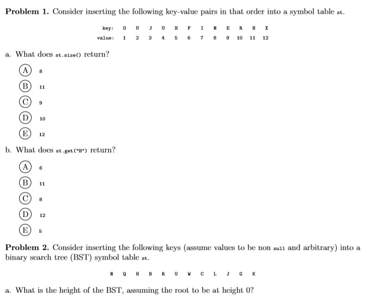 Solved Problem 1. Consider inserting the following key-value | Chegg.com