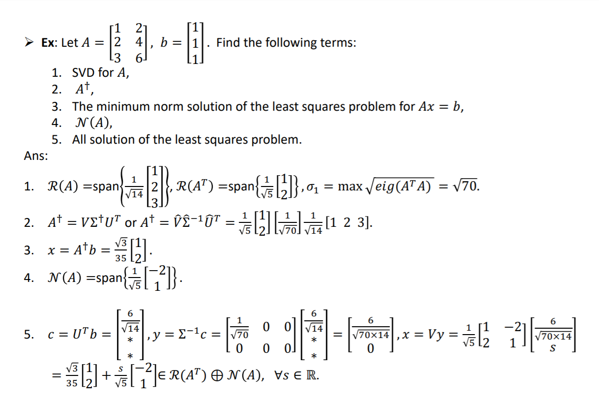 Solved 3 6 9 (10 pts) Let A= and b 4 8 12 (a) Find SVD for | Chegg.com