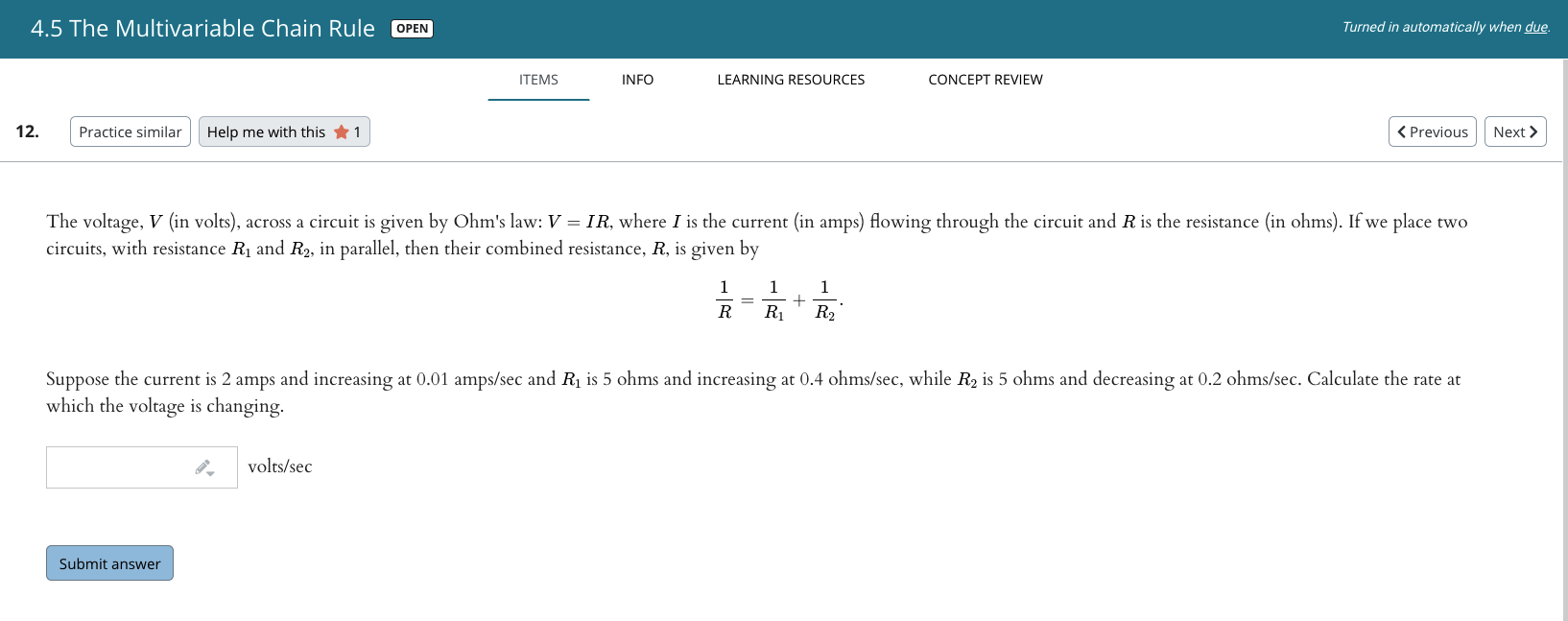 Solved 4.5 The Multivariable Chain Rule OPEN Turned in | Chegg.com