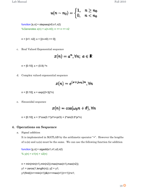 LAB 2: SINGALS IN MATLAB Introduction Signals are | Chegg.com