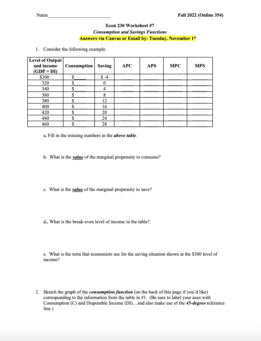 Solved 1. Consider the following example. Level of | Chegg.com