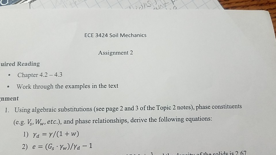 Solved hs ECE 3424 Soil Mechanics Assignment 2 uired Reading | Chegg.com