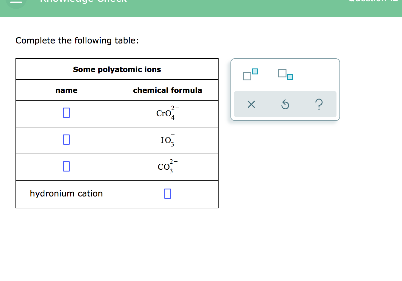 Solved Complete the following table: Some polyatomic ions .. | Chegg.com