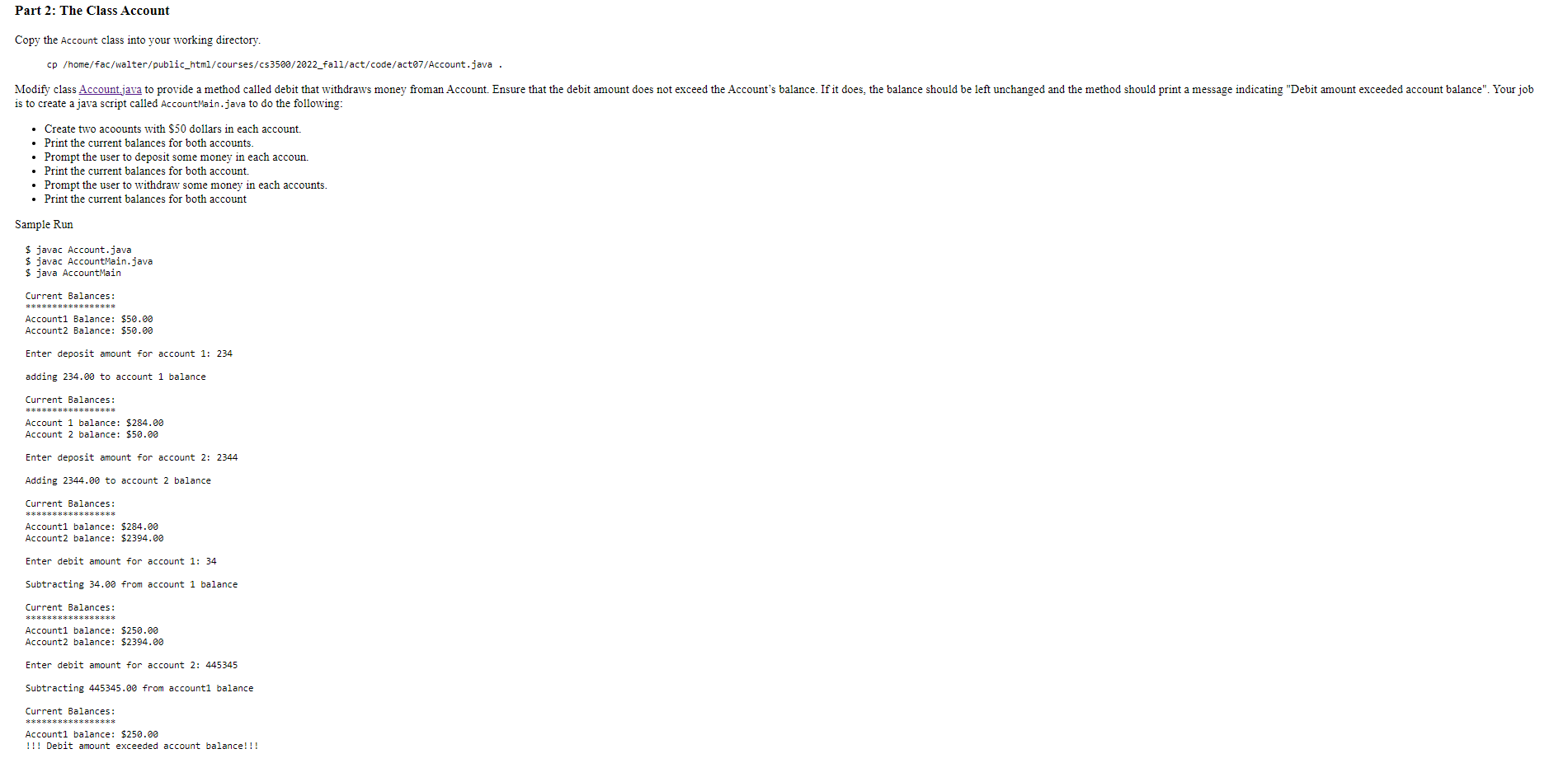 Solved Copy the Account class into your working directory. | Chegg.com