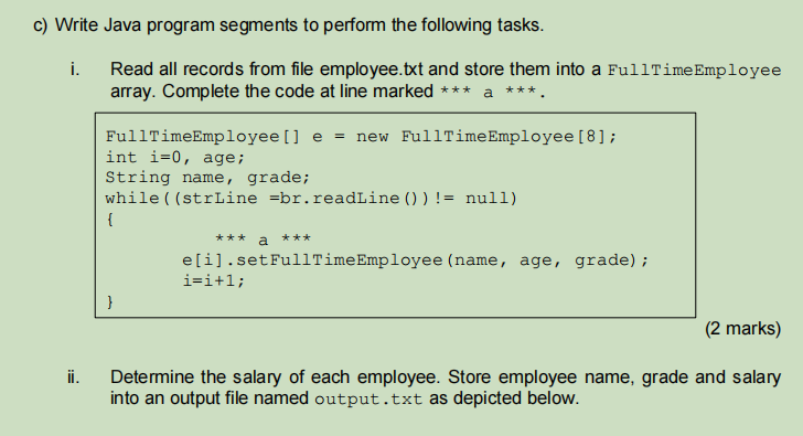 c) Write Java program segments to perform the | Chegg.com