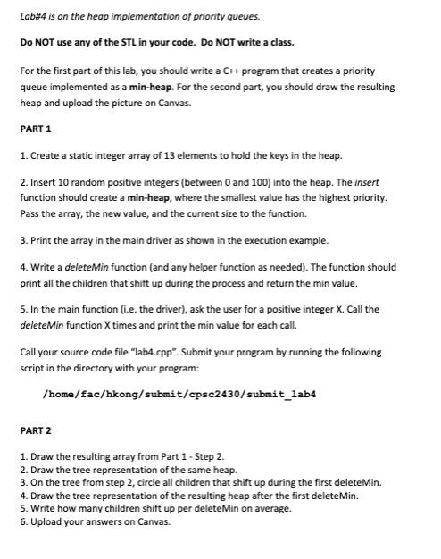 Solved Lab#4 is on the heap implementation of priority | Chegg.com