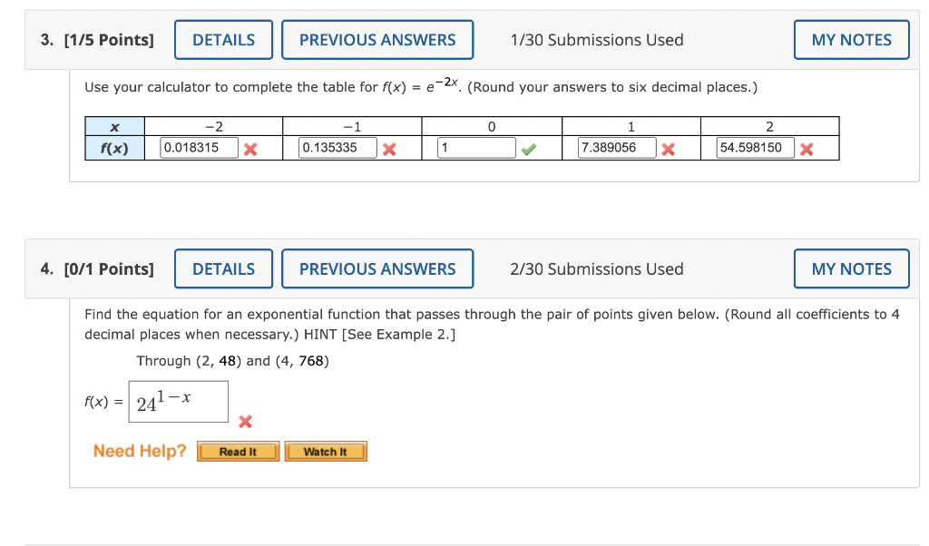 Solved Use your calculator to complete the table for | Chegg.com