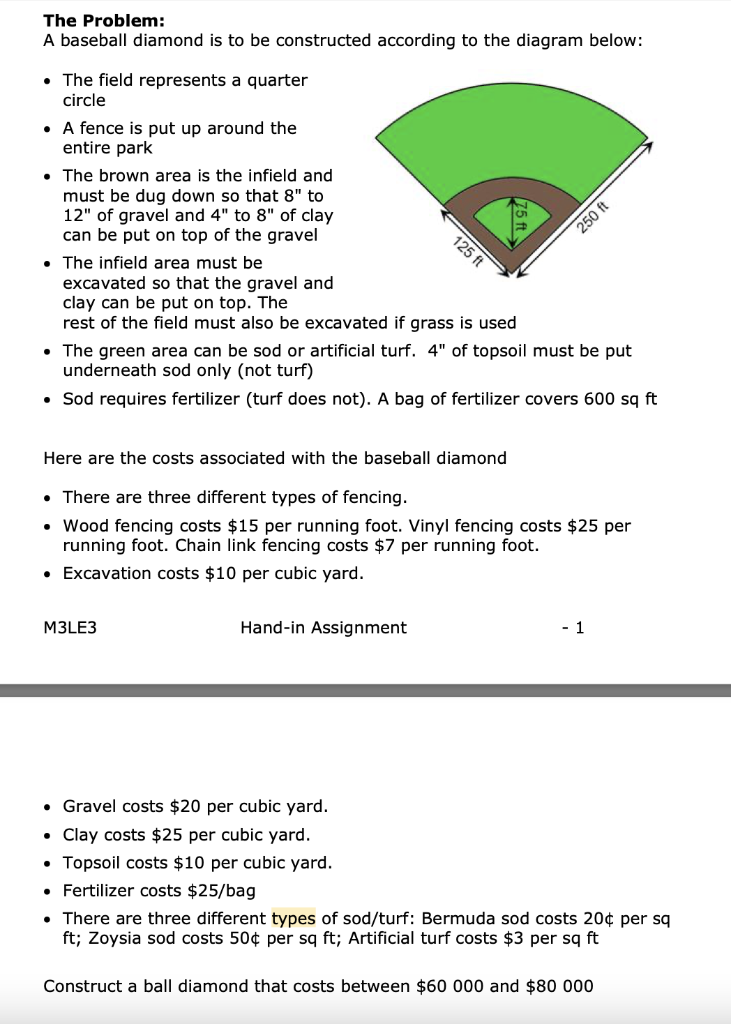 Solved The Problem: A baseball diamond is to be constructed | Chegg.com