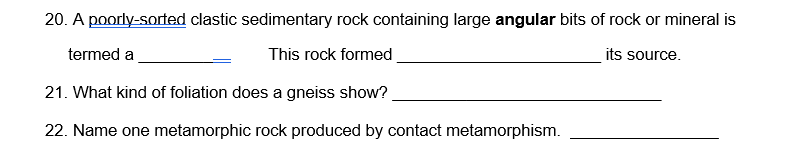 Solved 20. A poorly-sorted clastic sedimentary rock | Chegg.com
