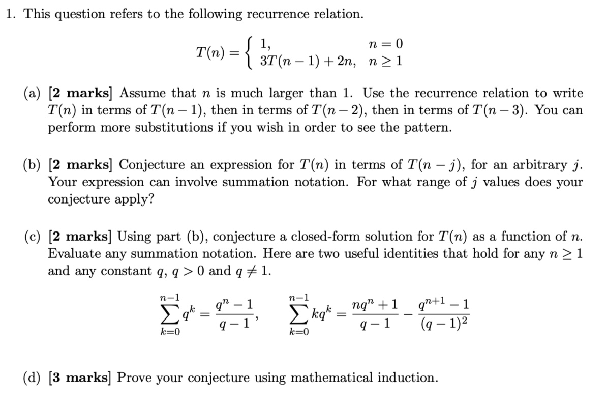 Solved This question refers to the following recurrence | Chegg.com