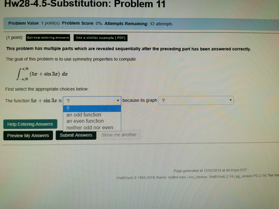 Solved Hw28-4.5-Substitution: Problem 11 Problem Value 1 | Chegg.com