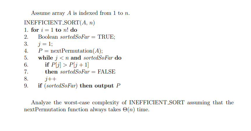 Solved Assume array A is indexed from 1 to n. | Chegg.com